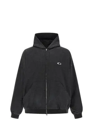 Balenciaga Trompe L'oeil Mélange Cotton Denim Hoodie - Gray