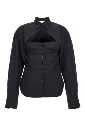 Attico Bustier Cotton Shirt - Black