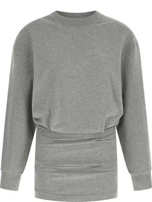 Attico Draped Brushed Cotton Sweatshirt Dress - Gray