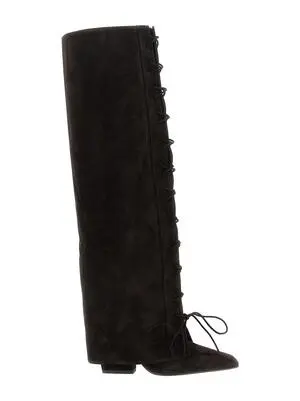 Paris Texas Jane Fold Over Lace Up Boots - Brown