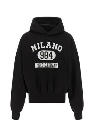 Dolce & Gabbana Flocked Print Hooded Sweatshirt - White/black