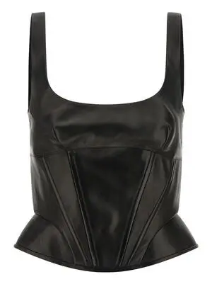 Ermanno Scervino Peplos Leather Top - Black