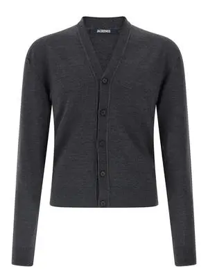 Jacquemus Le Cardigan Brodé Merino Wool Cardigan - Gray