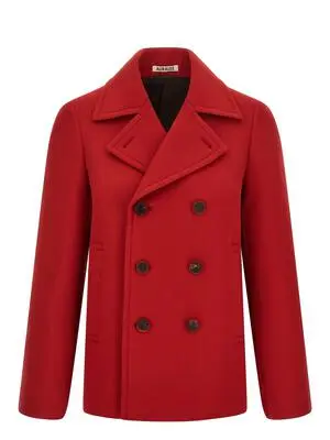 Auralee Twisted Wool Pea Coat - Red