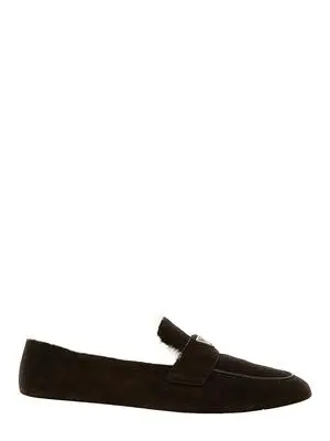 Prada Suede Shearling-lined Loafers - Brown