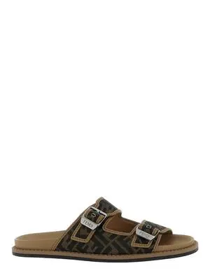 Fendi Ff Jacquard Leather Sandals - Brown