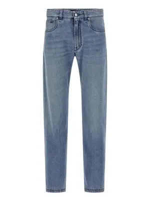 Fendi Stonewashed Cotton Denim Jeans - Light Blue