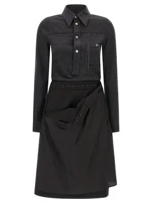 MAISON MARGIELA Virgin Wool Midi Shirt Dress - Gray