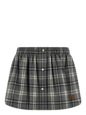 Miu Miu MIU MIU Check Flannel Skirt Gray