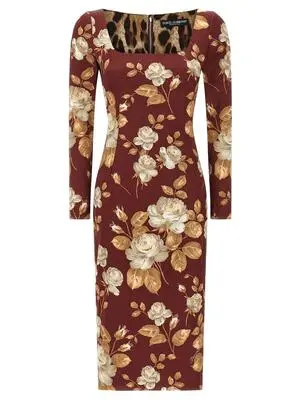 DOLCE & GABBANA DOLCE & GABBANA Rose Print Silk Satin Midi Dress