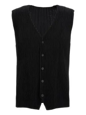 Issey Miyake Pleated Waistcoat - Black