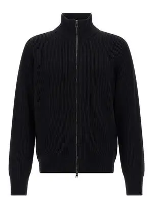 ROBERTO COLLINA Ribbed Merino Wool Cardigan - Black