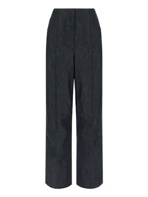Fendi Chambray Wide Leg Jeans With Leather Logo Patch - Blue