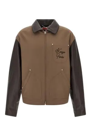 Kenzo Chainstitch Leather-sleeve Wool Jacket - Brown