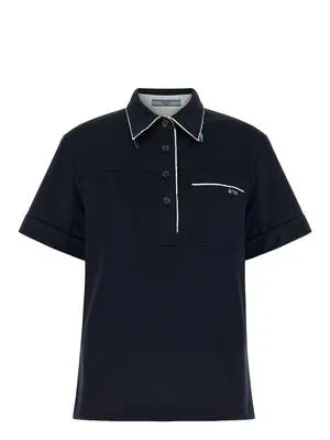 Prada PRADA Double-Layer Cotton Polo Shirt Blue