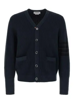 Thom Browne Garment Dye Cotton Knit Cardigan - Blue