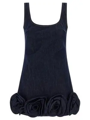 SELF-PORTRAIT Denim 3d Flower Mini Dress - Blue