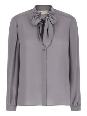 Tory Burch Georgette Bow Blouse - Gray