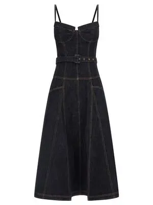 SELF-PORTRAIT SELF PORTRAIT Denim Flared Midi Dress