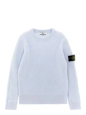Stone Island STONE ISLAND JUNIOR Ribbed Virgin Wool Sweater Light Blue