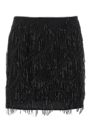 ROTATE BY BIRGER CHRISTENSEN Beaded Fringed Skirt - Black