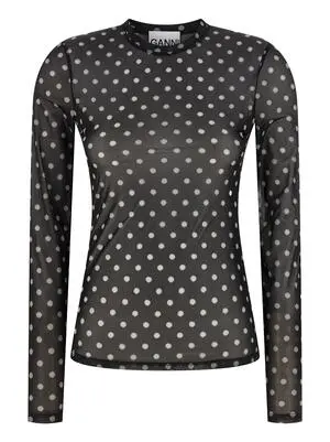 GANNI GANNI Polka Dot Printed Sheer Sweater Black