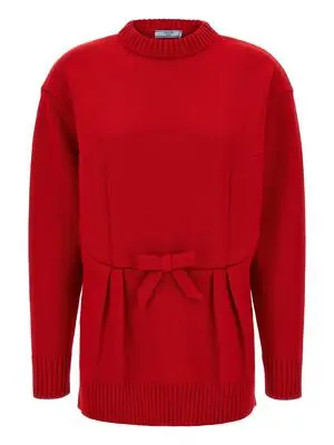 Prada Virgin Wool Bow Sweater - Red