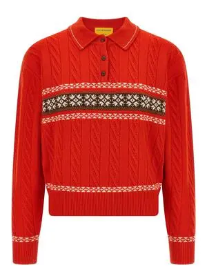 Guest In Residence Cable Collegiate Polo Sweater - Red