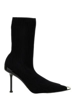 Alexander McQueen Slash Ribbed Knit Ankle Boots - Black