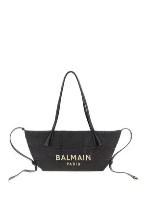 Balmain Track Small Raffia Shopper Bag - Black