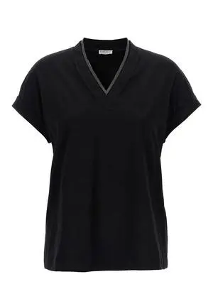Brunello Cucinelli Monile V-neck T-shirt - Black