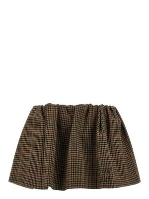 Miu Miu Houndstooth Wool Mini Skirt - Brown