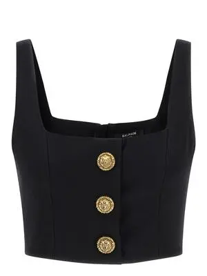 BALMAIN BALMAIN Cropped Wool Top With Leone Doppia Catena Buttons