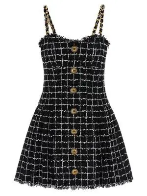 Balmain Check Tweed Mini Dress - Black