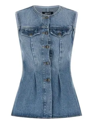ROTATE BY BIRGER CHRISTENSEN Flared Denim Top - Light Blue