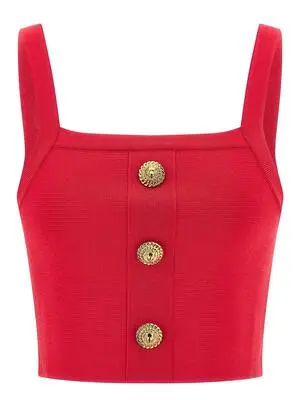 BALMAIN BALMAIN Viscose Knit Cropped Top With Gold-Tone Buttons