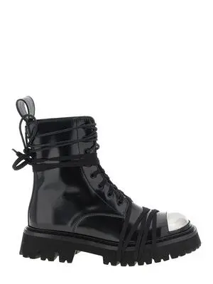 Moschino Calf Leather Combat Boots - Black