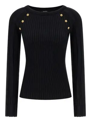Balmain Stretch Viscose Pullover With Lion Head Buttons - Black