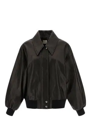 Khaite Shelman Leather Bomber Jacket - Black