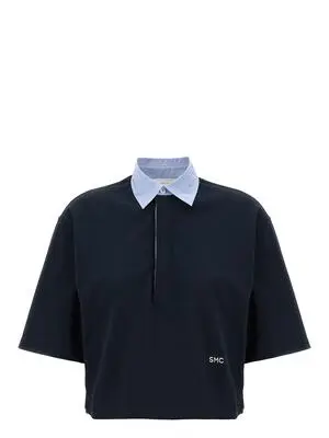 Stella McCartney Cropped Piqué Polo Shirt - Blue