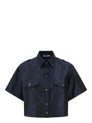 Prada Cropped Silk Taffeta Shirt - Blue