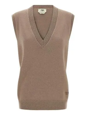 Fendi FENDI Cashmere V-Neck Vest Beige