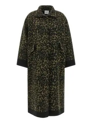 NUDE NUDE Animal Print Wool Blend Long Coat