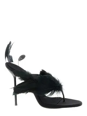 Paris Texas Lidia Feather Thong Mules - Black