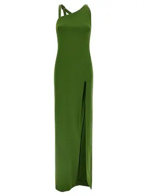 Attico Viscose And Silk Blend Maxi Strap Dress - Green