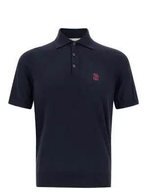 Brunello Cucinelli Logo Embroidery Polo Shirt Blue