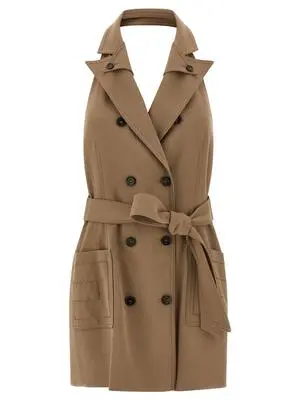 Elisabetta Franchi Gabardine Mini Vest Dress - Beige