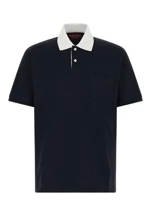 Gucci Contrast Collar Polo Shirt - Blue