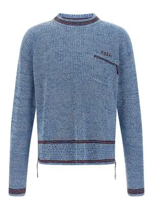 Marni Mending Cotton Sweater - Light Blue
