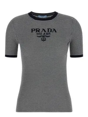 PRADA Striped Silk T-shirt